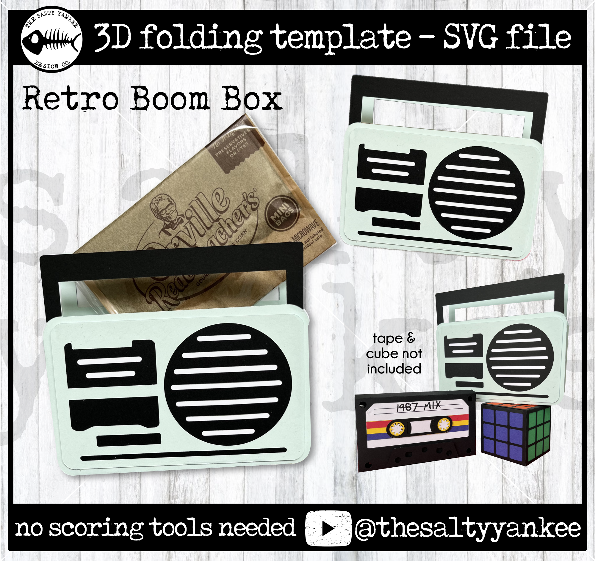 80s Retro Boom Box Popcorn or Treat Holder Box Template - SVG File Dow ...