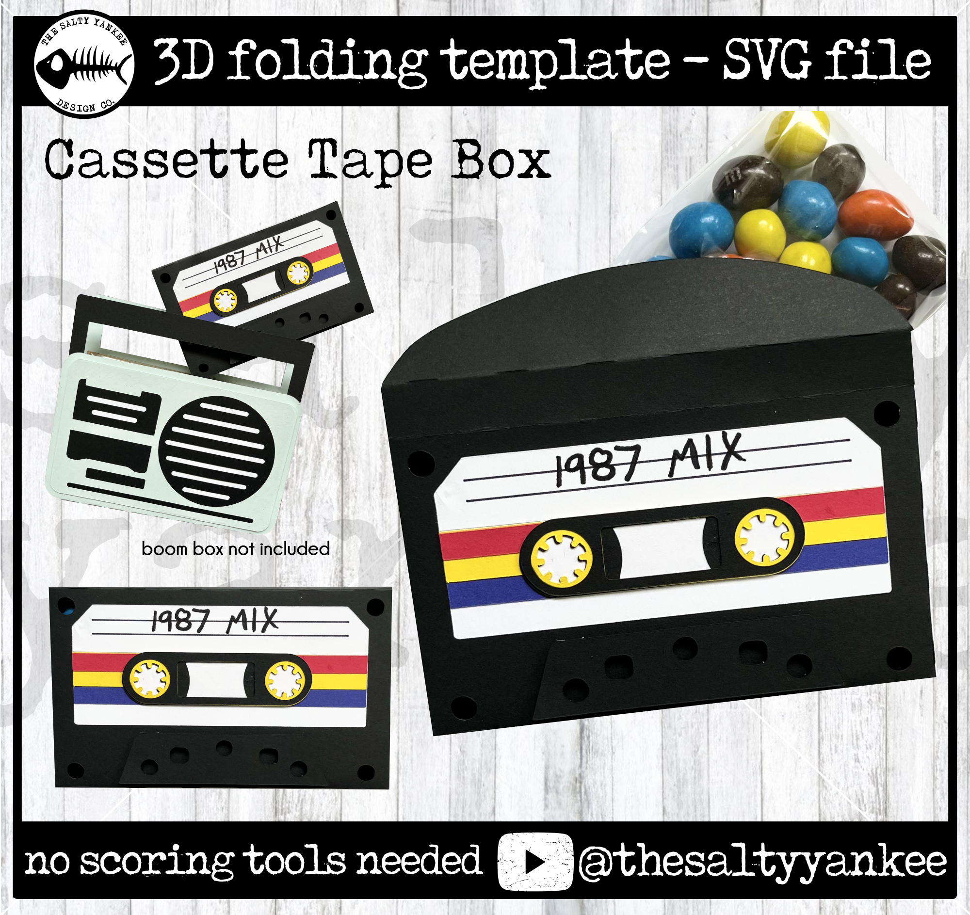 80s Retro Cassette Tape Candy Treat Holder Box Template - SVG File Dow ...