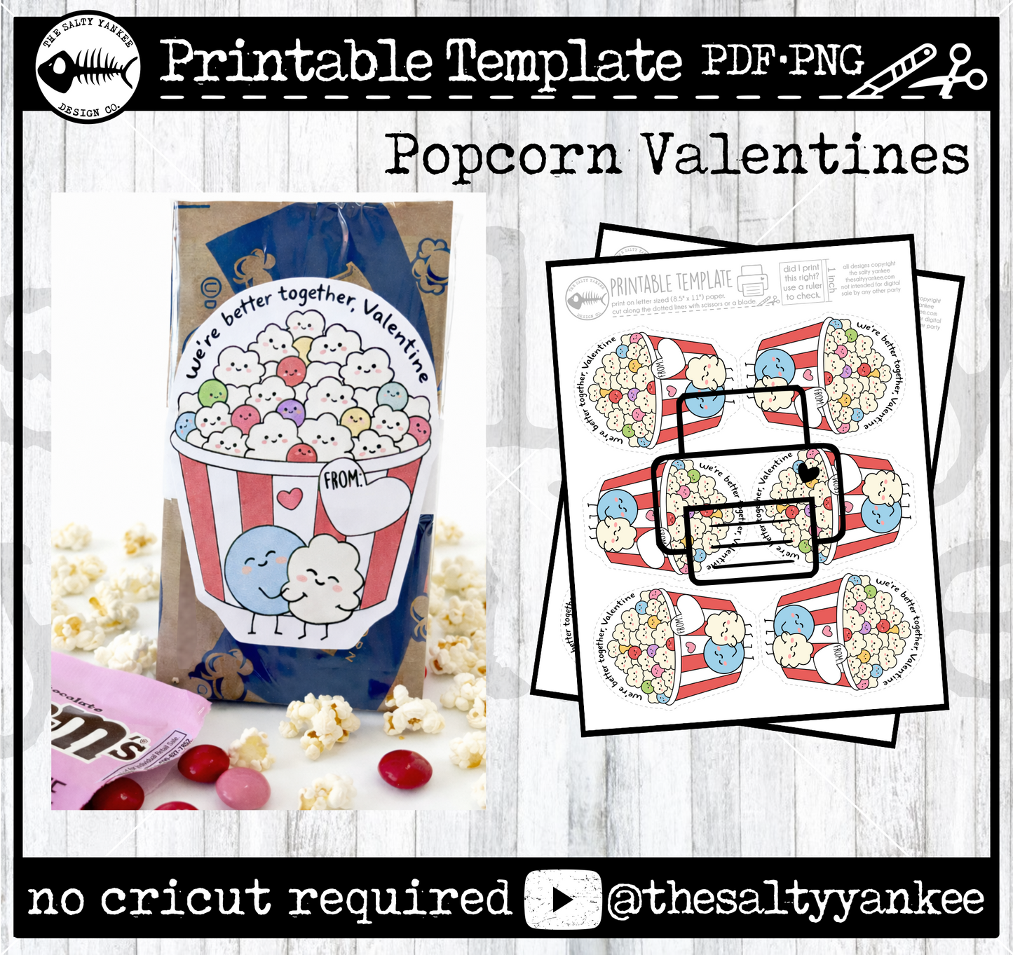 Printable Popcorn Valentines Printable Template - PDF and PNG File Dow ...