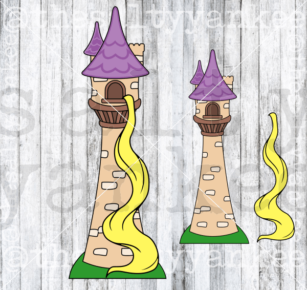 Fairytale Princess Tower with Hair Flowing Out SVG and PNG File Downlo ...